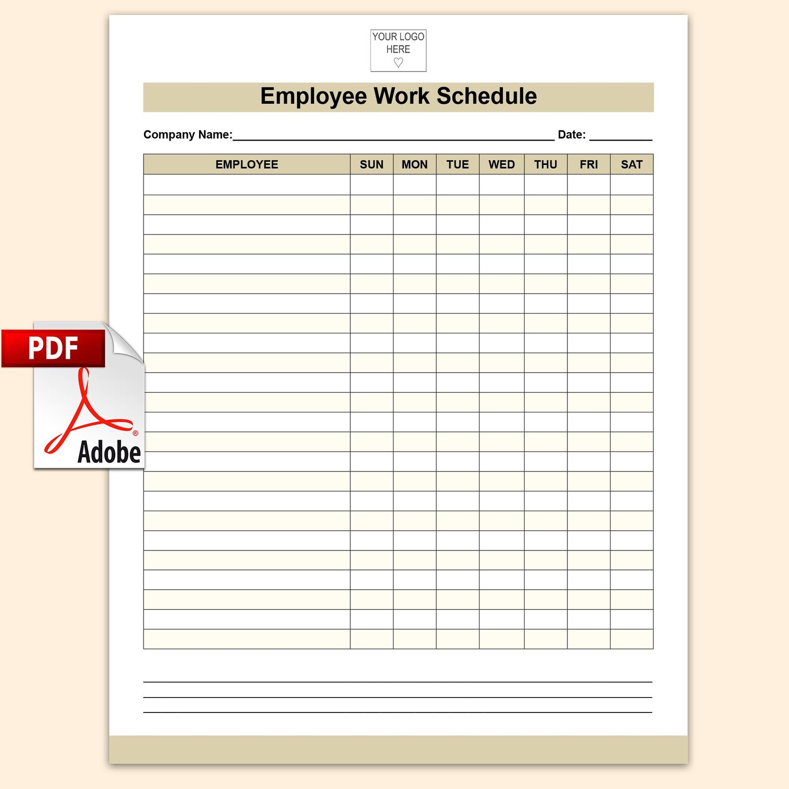 5 Employee Work Schedule Templates, PDF Acrobat Document, Digital ...