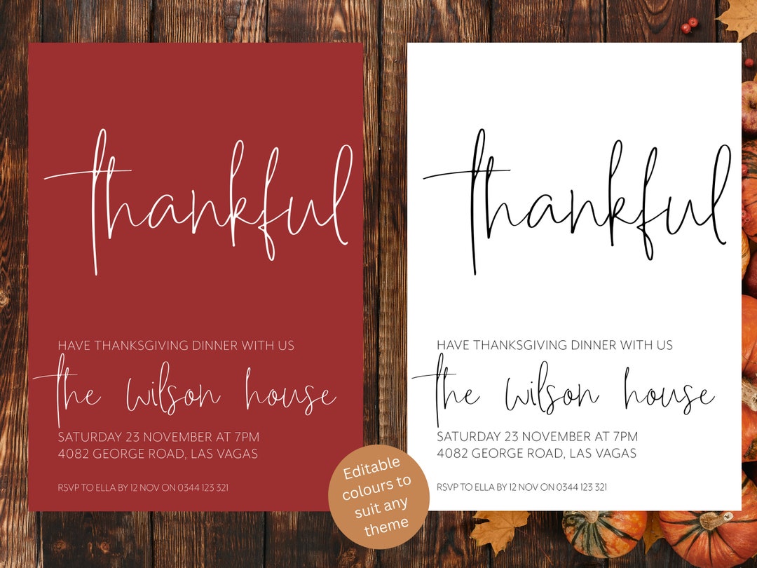 Editable Thanksgiving Invitation Template Thankful - Etsy