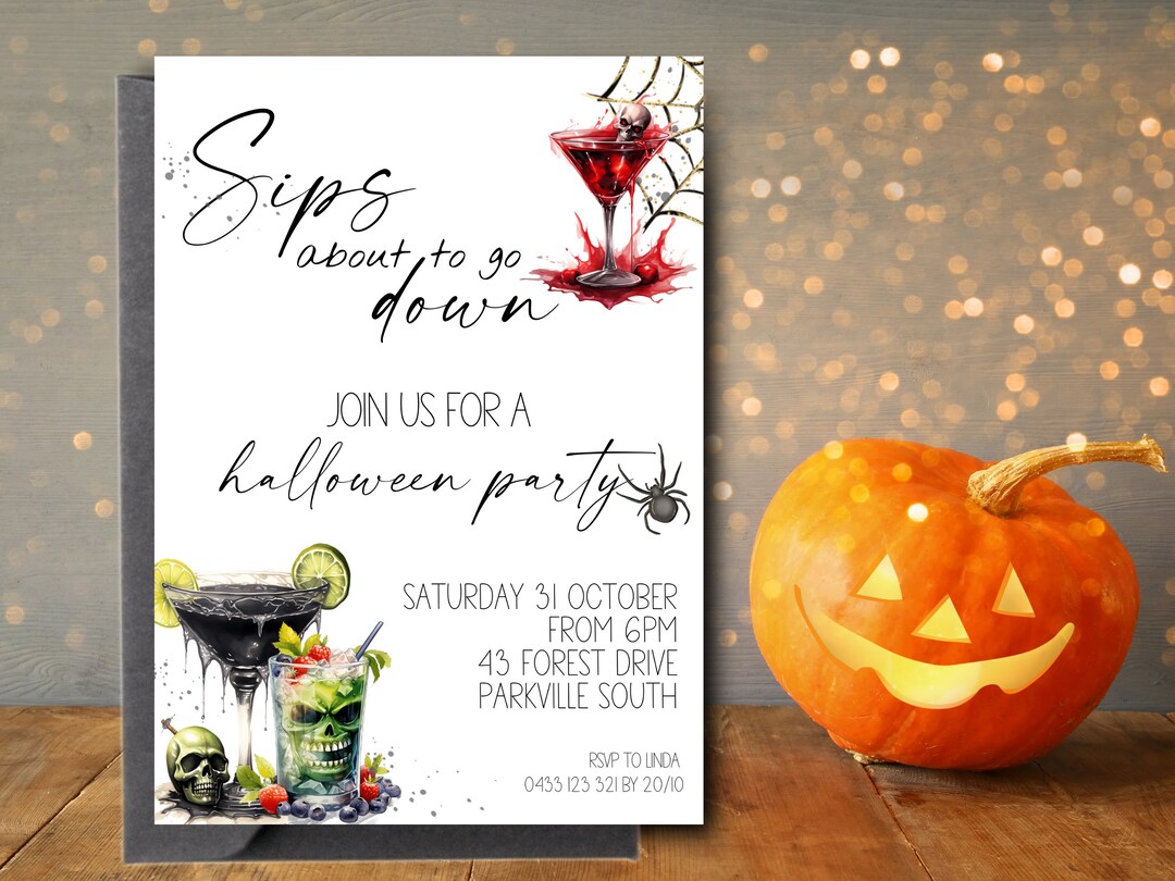 Editable Halloween Party Invitation Sips About to Go Down - Etsy