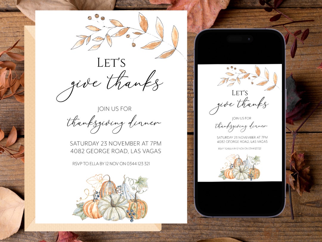 Thanksgiving Dinner Invitation Lets Give Thanks Thanksgiving - Etsy