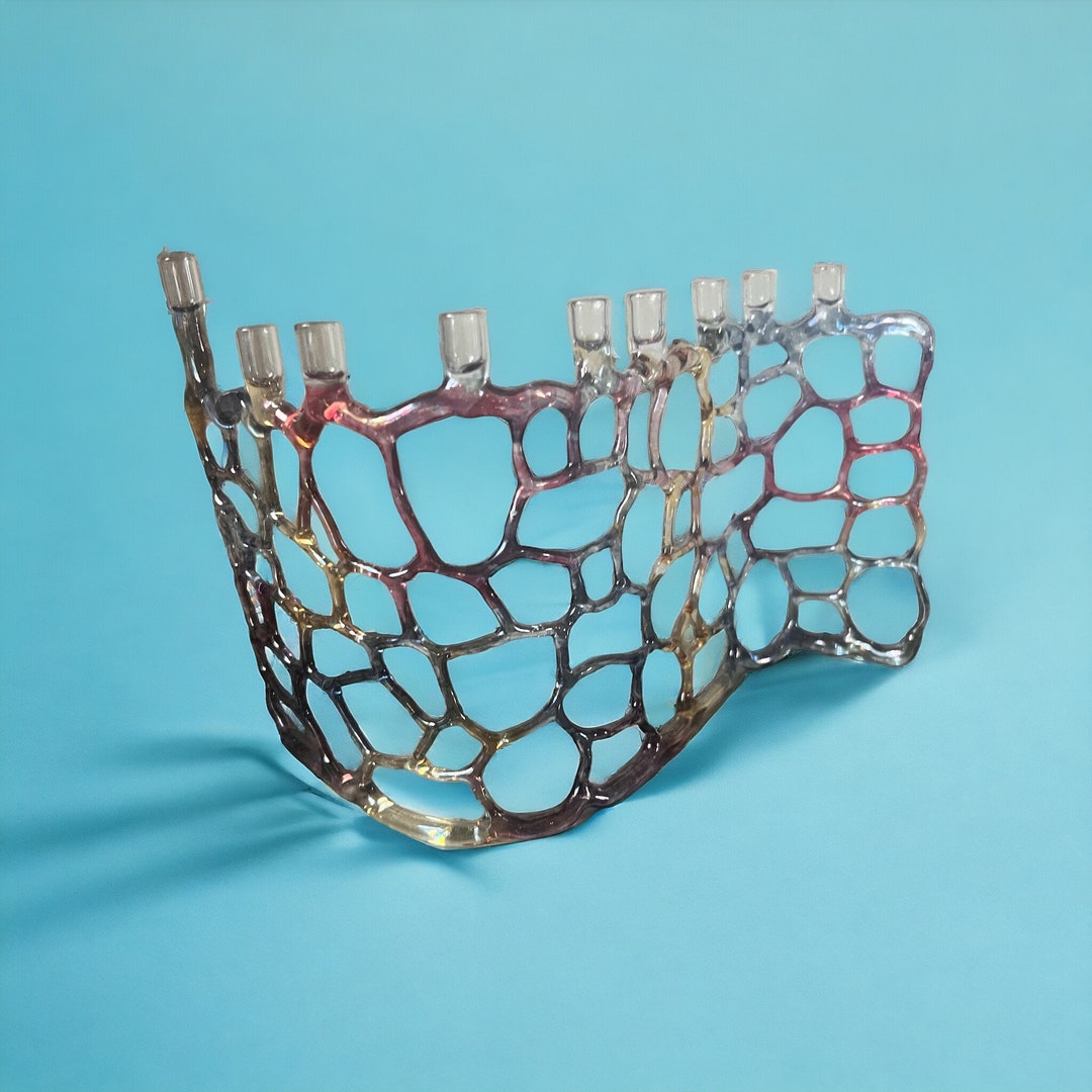 Handblown Glass Rainbow Web Menorah by Bandhu Dunham - Etsy