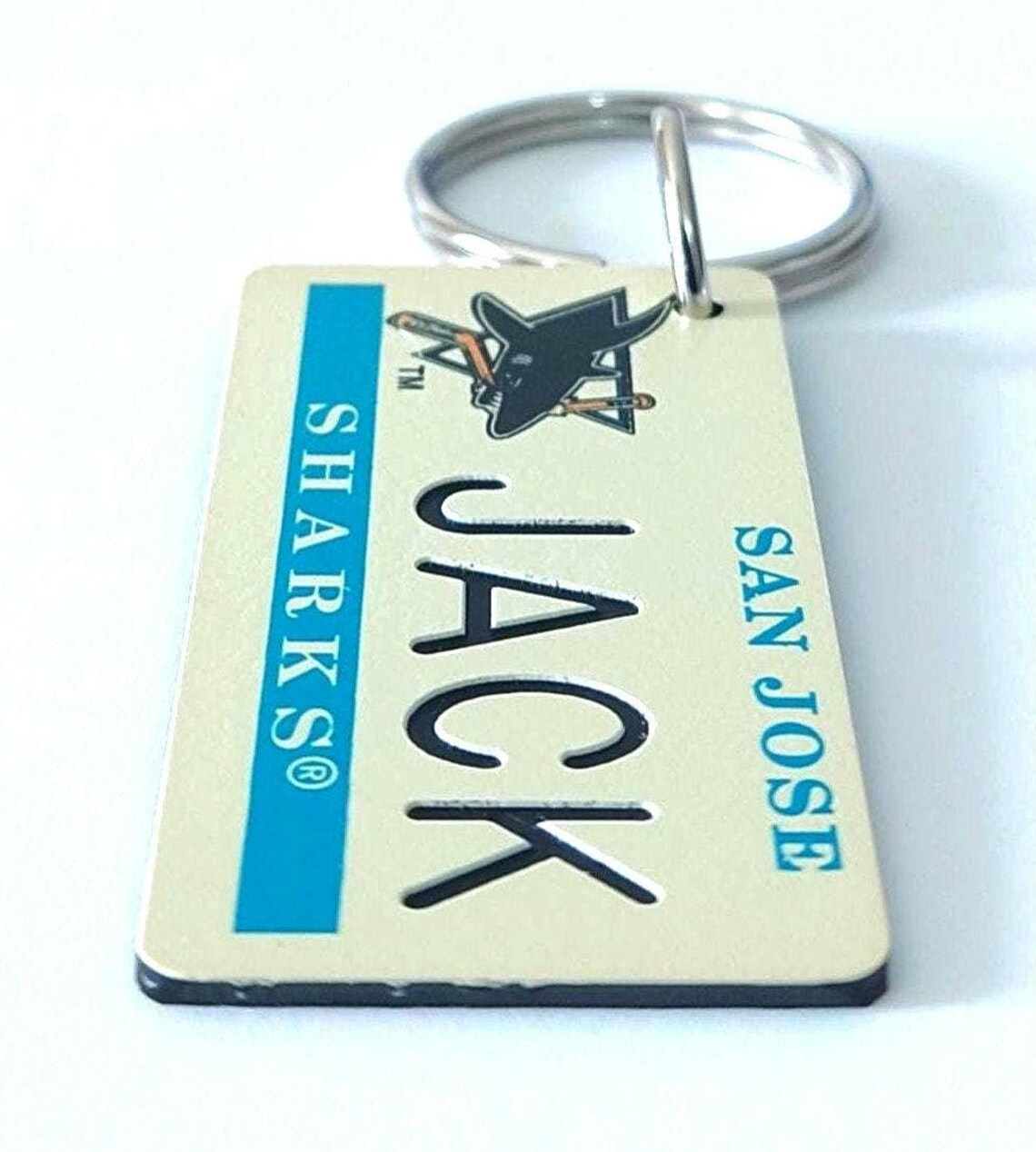 Personalized San Jose Sharks Keychain - Engraved Key Tag - Hockey Bag ...