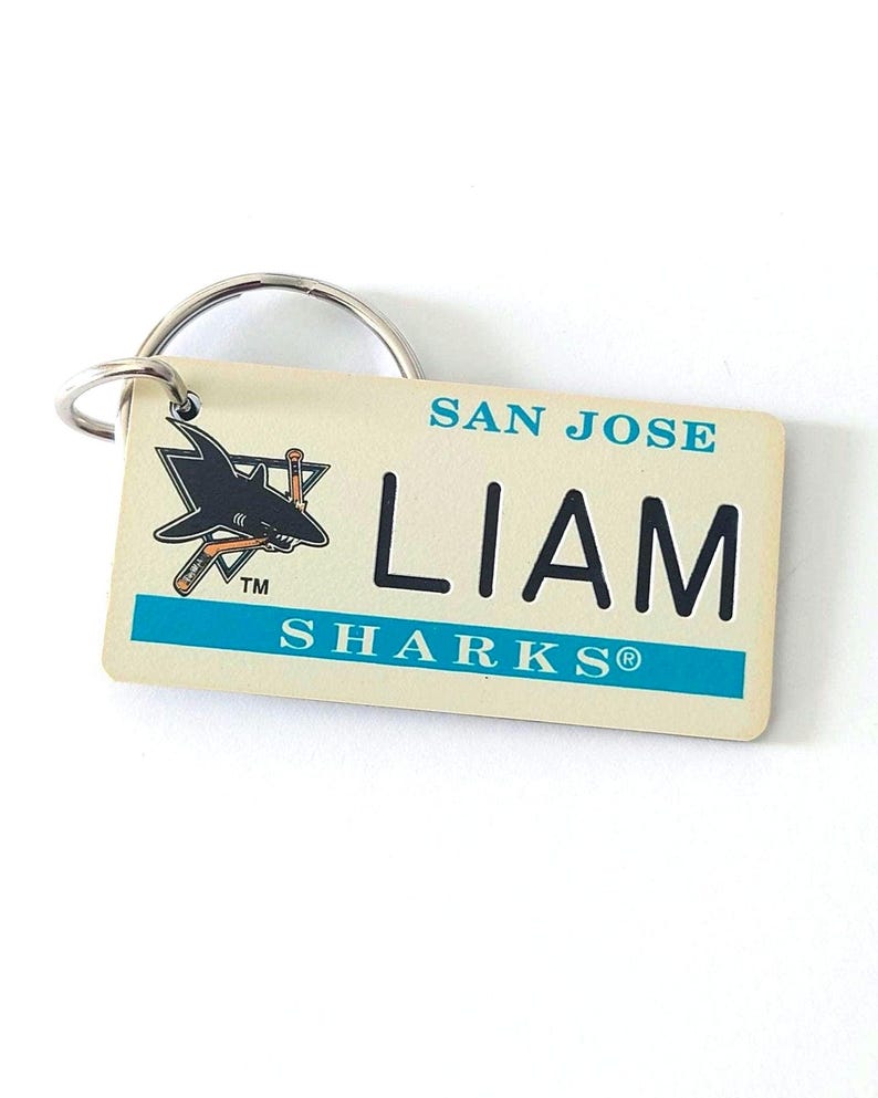 Personalized San Jose Sharks Keychain - Engraved Key Tag - Hockey Bag ...