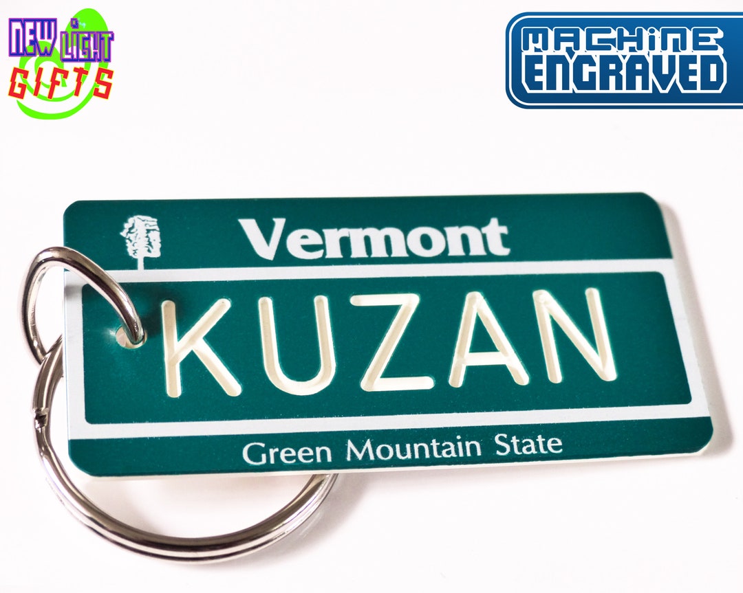 Personalized Vermont State License Plate Keychain Tag - Engraved ...