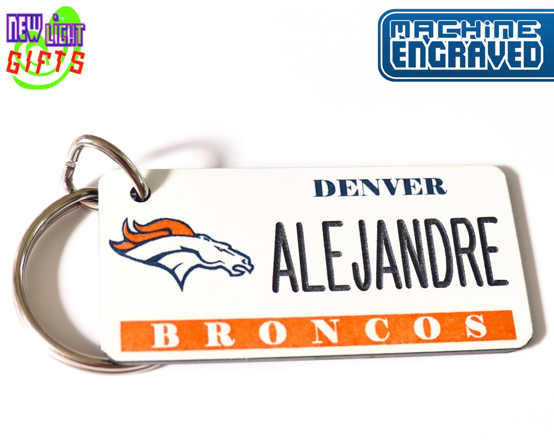 Personalized Denver Broncos Keychain Plate Tag - Vintage Keytag - Cutom ...