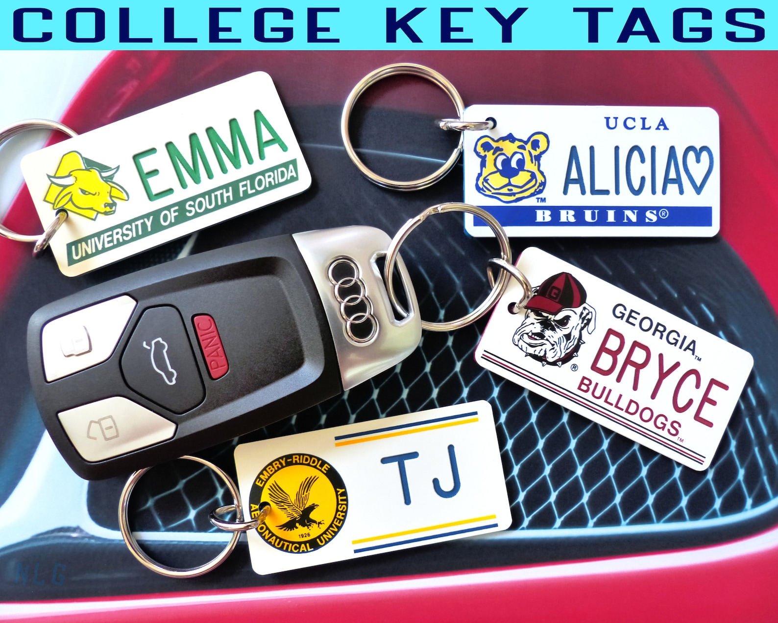 Personalized College University Keychain Tags Machine Engraved Retro ...