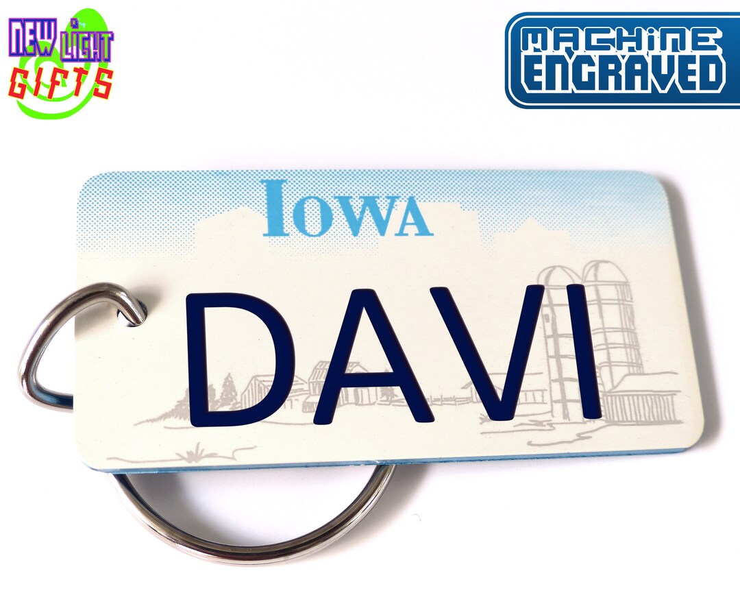 Personalized Iowa State License Plate Keychain Tag Engraved Travel ...