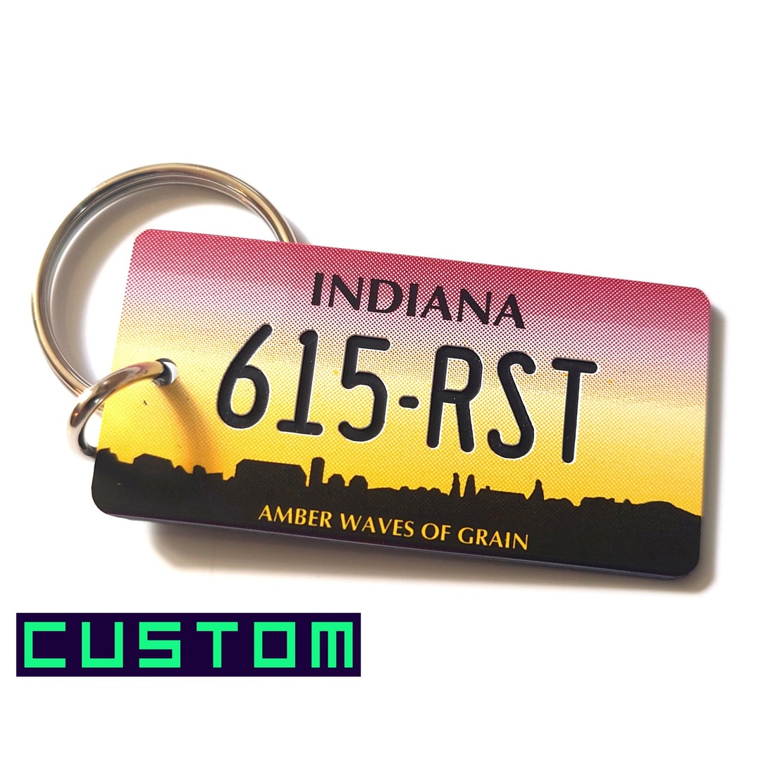 Personalized Indiana State License Plate Keychain Tag - Custom Engraved ...