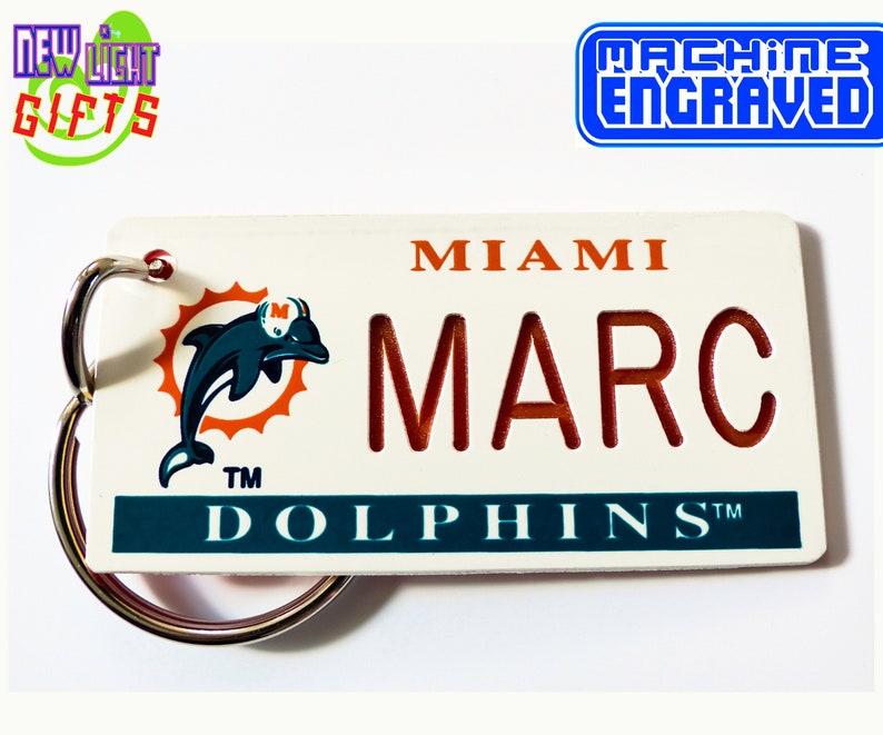 Personalized Miami Dolphins Keychain Plate Tag - Vintage Keytag ...