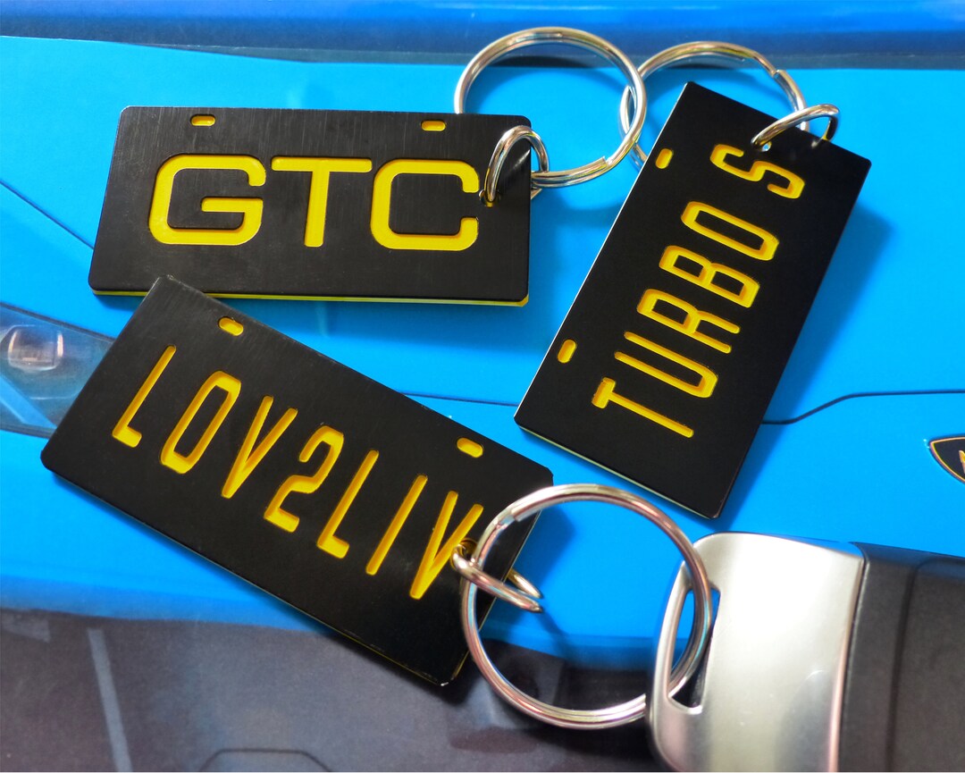 Custom Mini License Plate Key Tag - Personalized Black Yellow Keychain ...