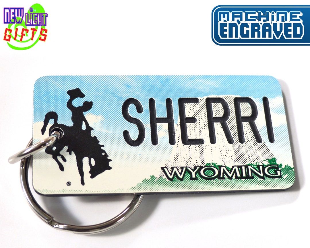 Personalized Wyoming State License Plate Keychain Tag - Engraved ...