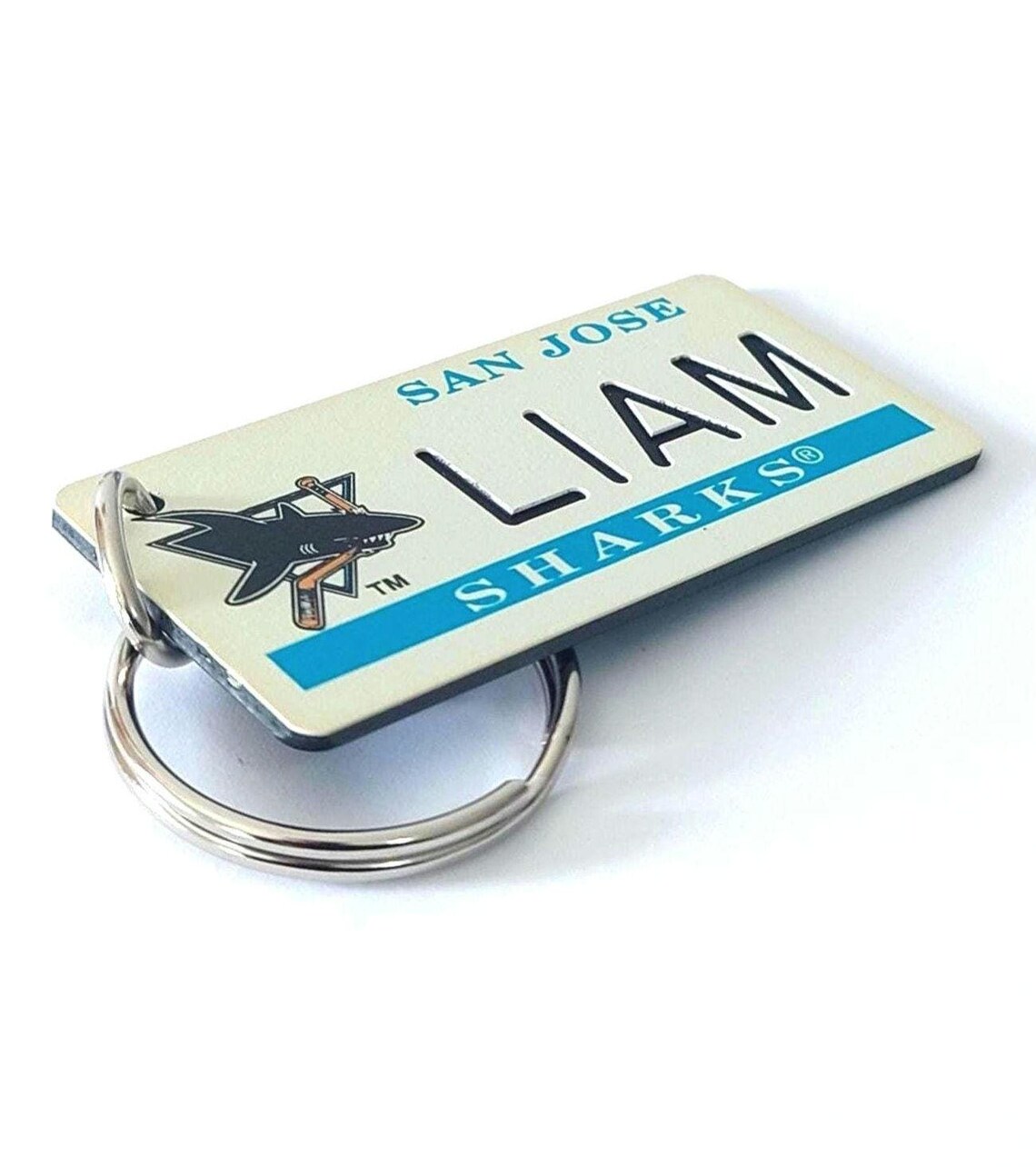 Personalized San Jose Sharks Keychain - Engraved Key Tag - Hockey Bag ...