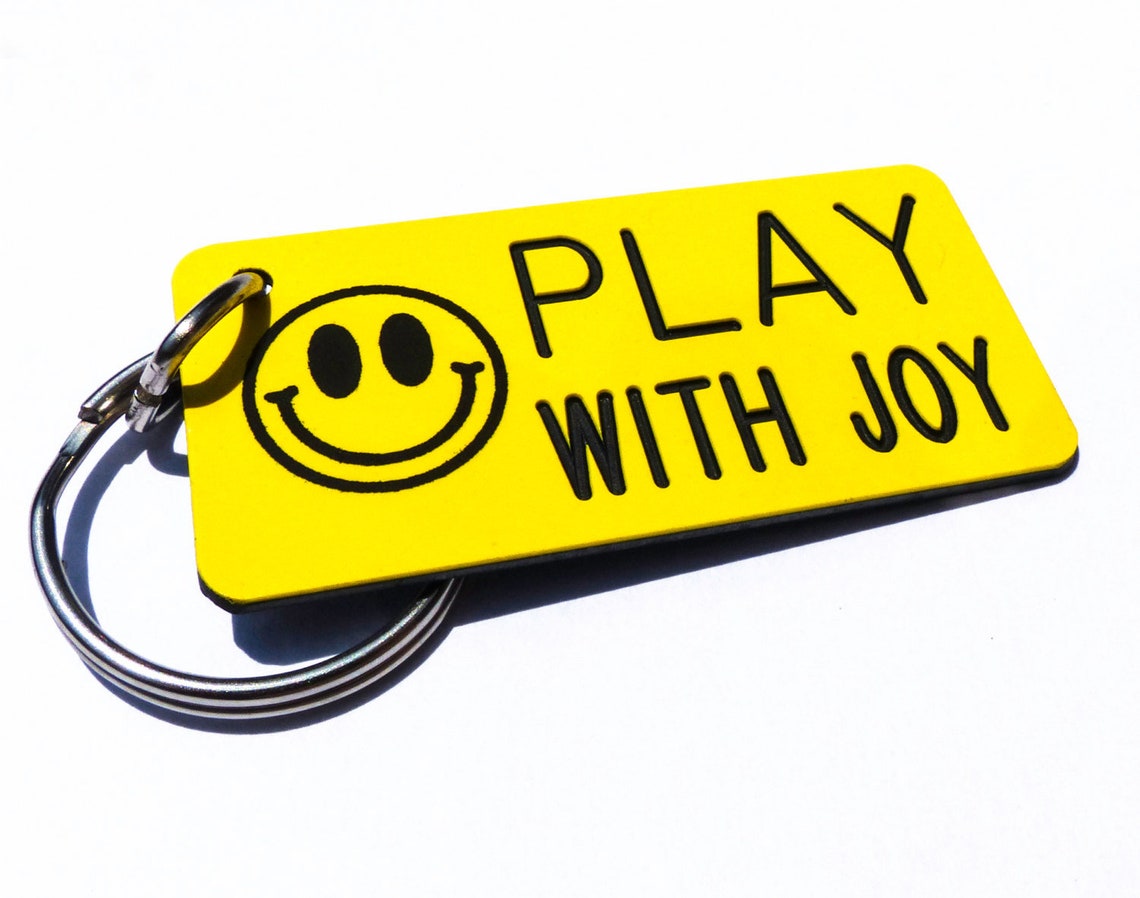 Happy Face: Play With Joy- Motivational Keychain Tag - Vintage ...