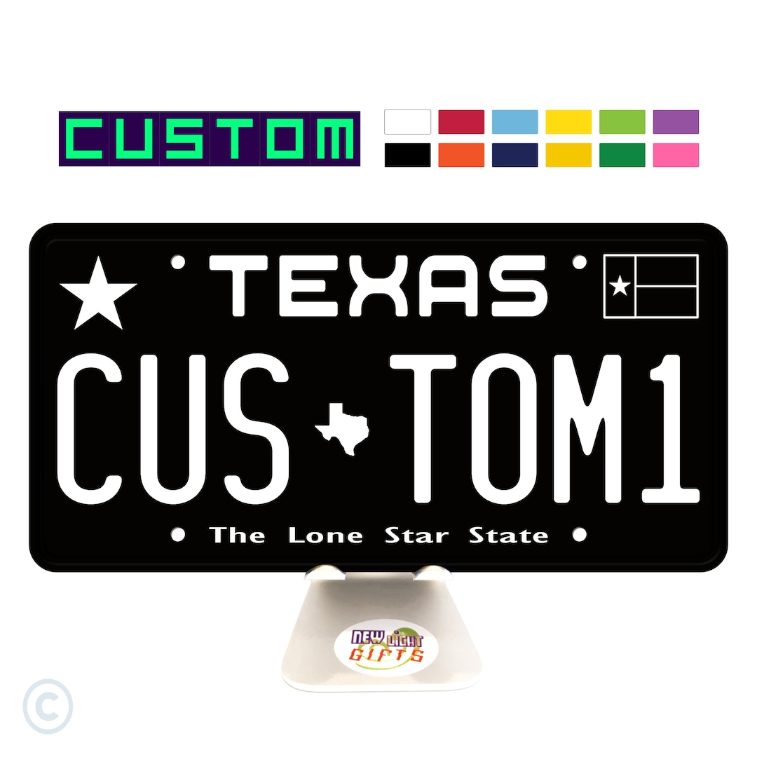 Custom Black Texas State License Plate Tag Personalized Car Decoration ...