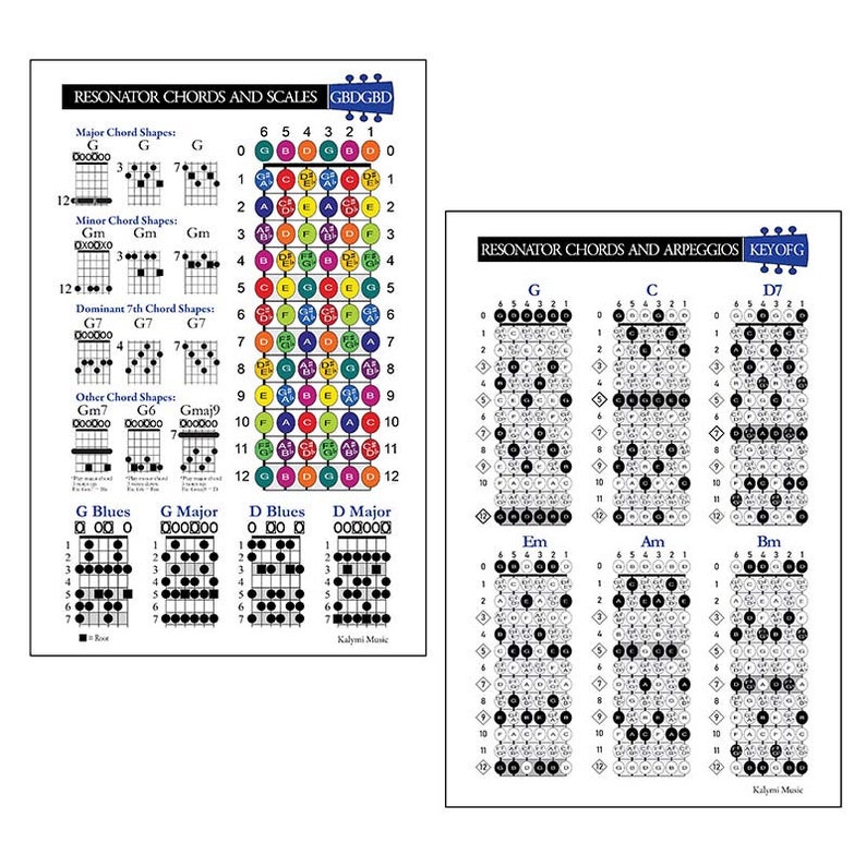 Resonator Dobro Guitar Chords, Scales and Fretboard Poster Set (GBDGBD ...