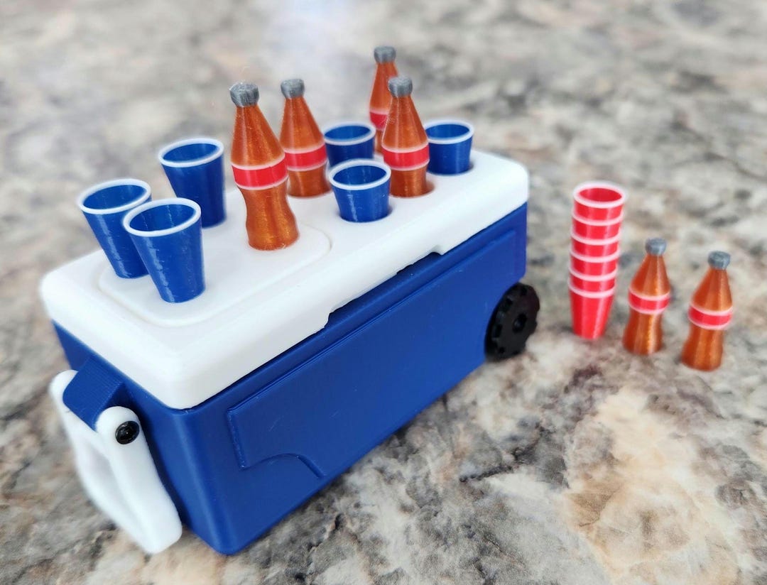 1/10 Scale Ice Chest Cooler, Optional Mini Solo Cups & Soda Bottles ...