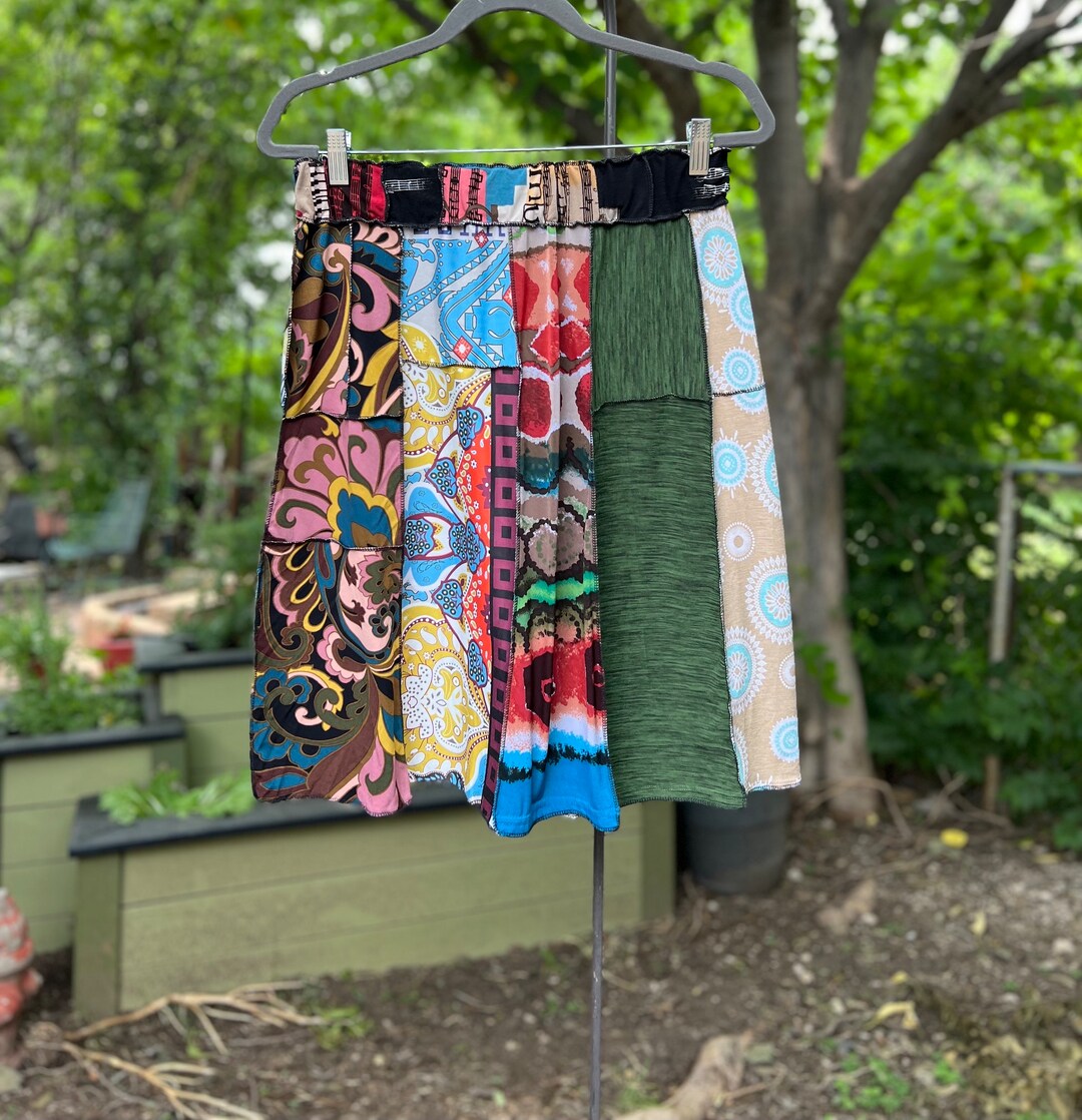 Large, Funky Prints Upcycled Boho Skirt, Eco Fashion,recycled Clothing ...