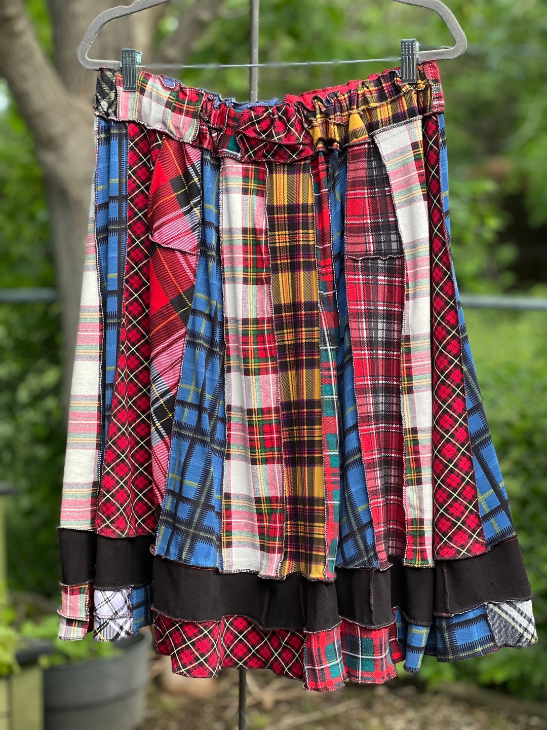 XL Tartan Upcycled Boho Skirt, Eco Fashion,recycled Clothing - Etsy