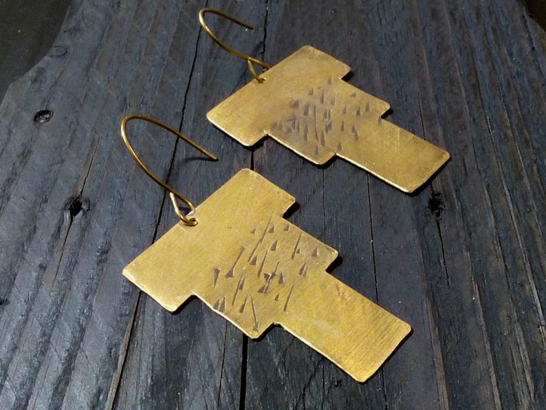Brass Aztec Earrings Bohemian Brass Earrings Black Patina | Etsy