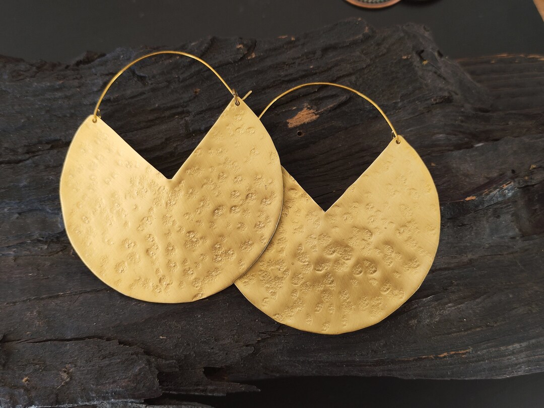 Big African Earrings Oversize Brass Hoops Brass Ethnic - Etsy