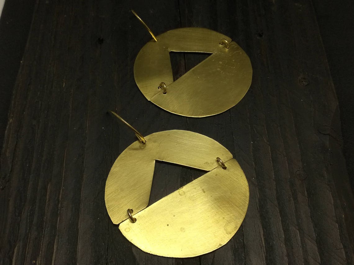 Large brass hoops tribal brass hoops brass hook earrings | Etsy