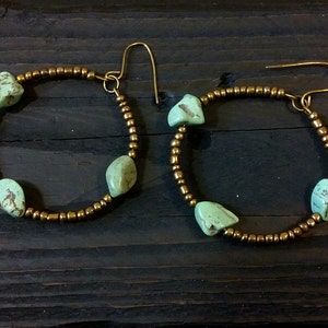 Oversize Boho Hoops, Ethnic Hoops, Gold Beaded Hoops, Hippie Earrings ...