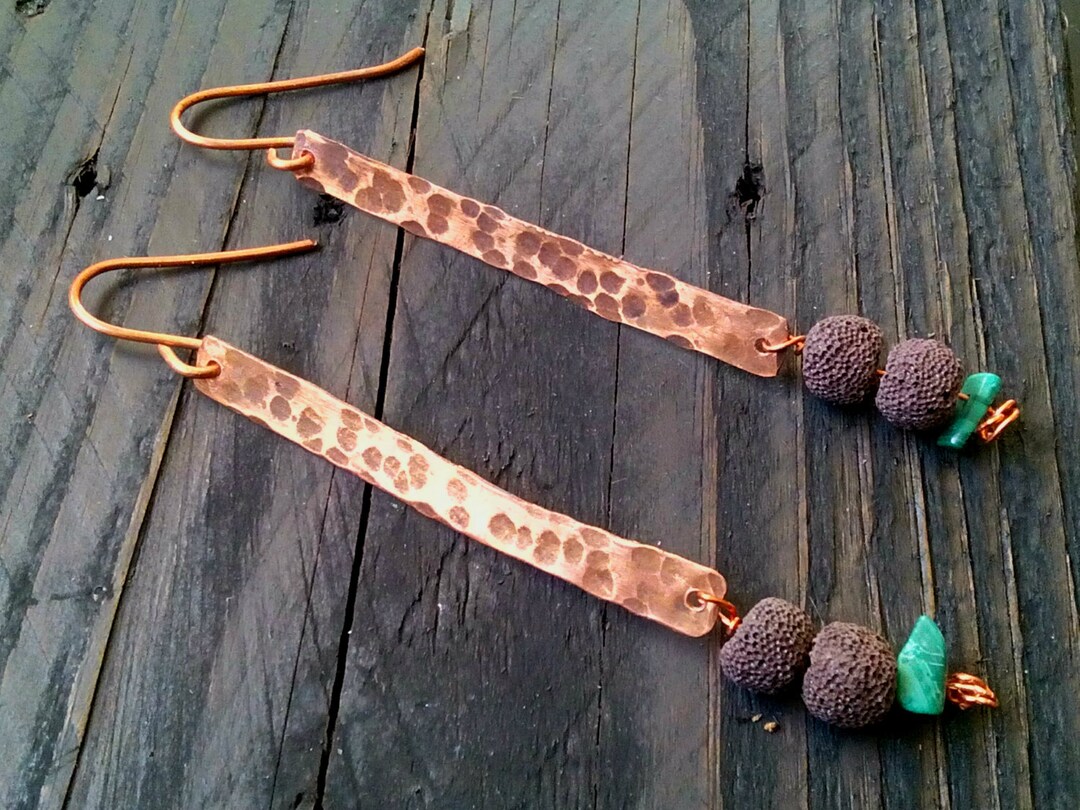 Rustic Copper Earrings, Bar Copper Earrings, Hammered Earrings ...