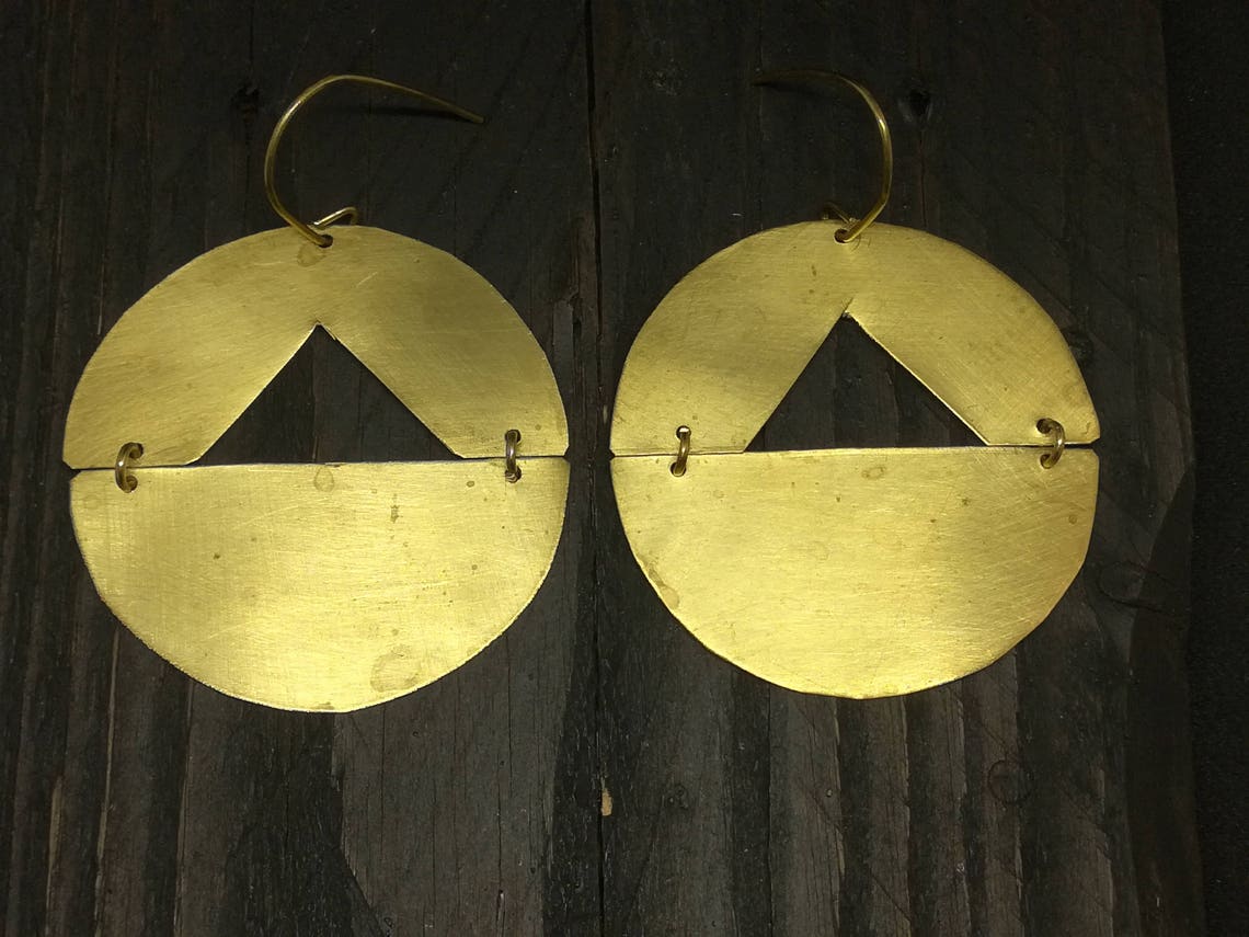 Large Brass Hoops Tribal Brass Hoops Brass Hook Earrings - Etsy