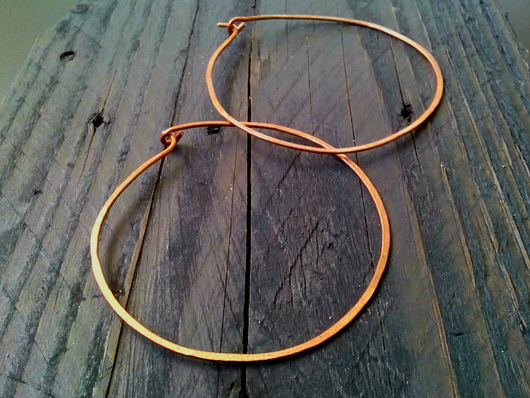 Hammered Copper Hoop Earrings, Minimalist Style, Bohemian Statement ...