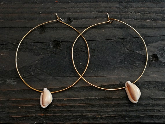 Shell Hoop Earrings Dangle Gold Shell Hoops Summer Hoops | Etsy