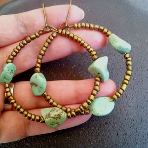 Oversize Boho Hoops, Ethnic Hoops, Gold Beaded Hoops, Hippie Earrings ...