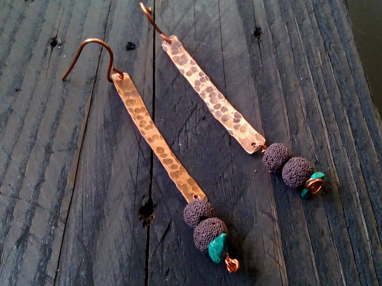 Rustic copper earrings bar copper earrings hammered | Etsy