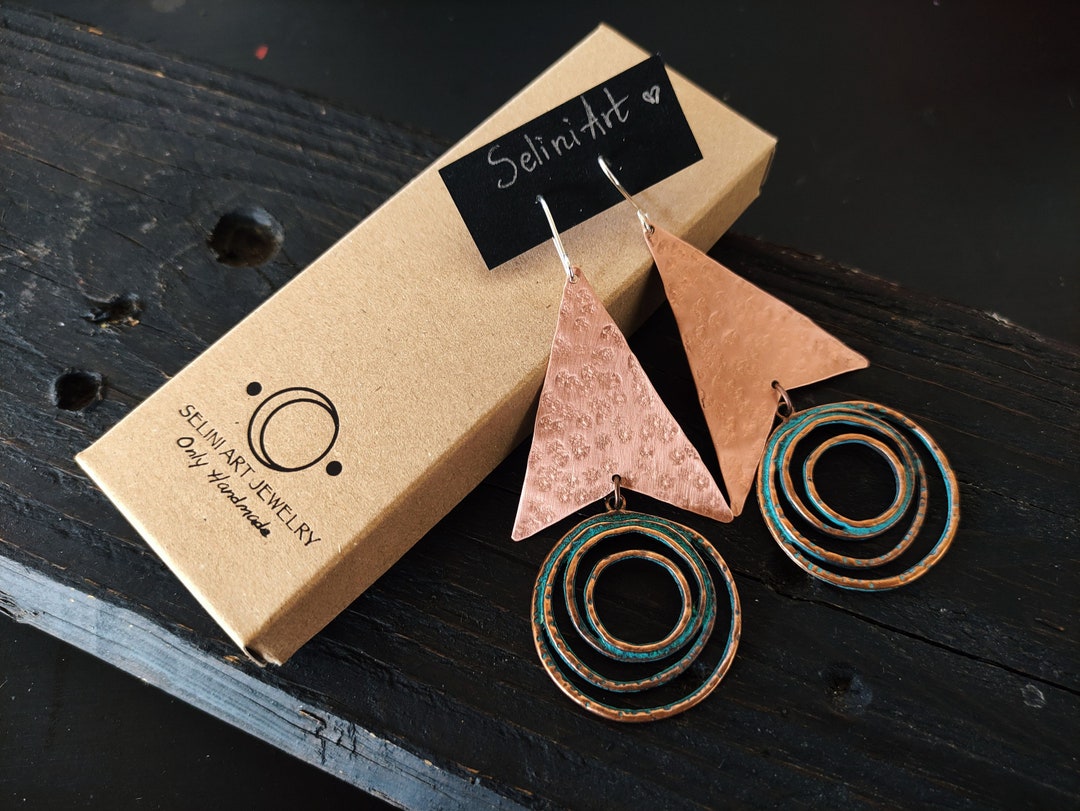 Copper Triangle Boho Earrings Copper Drop Earrings Patina Copper ...