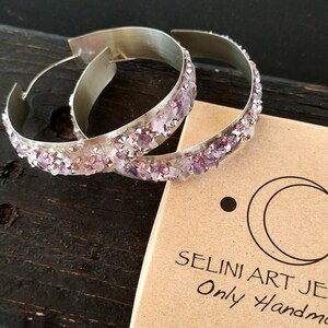 Statement Silver Wide Hoops, Amethyst Stone Hoops, Chunky Silver Hoops ...