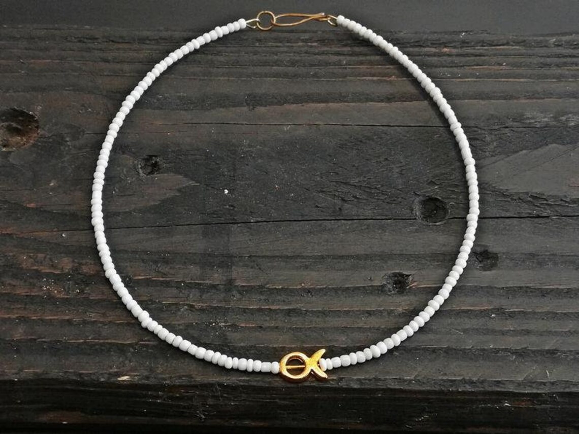 White Beaded Choker Wedding Choker Tiny Gold Fish Choker | Etsy