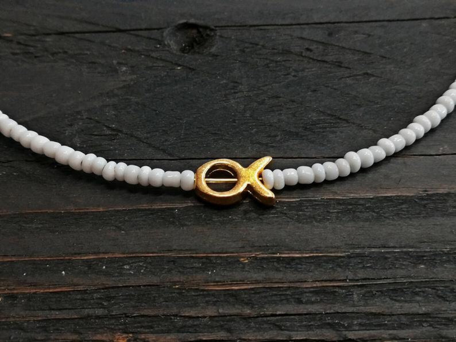 White Beaded Choker Wedding Choker Tiny Gold Fish Choker | Etsy