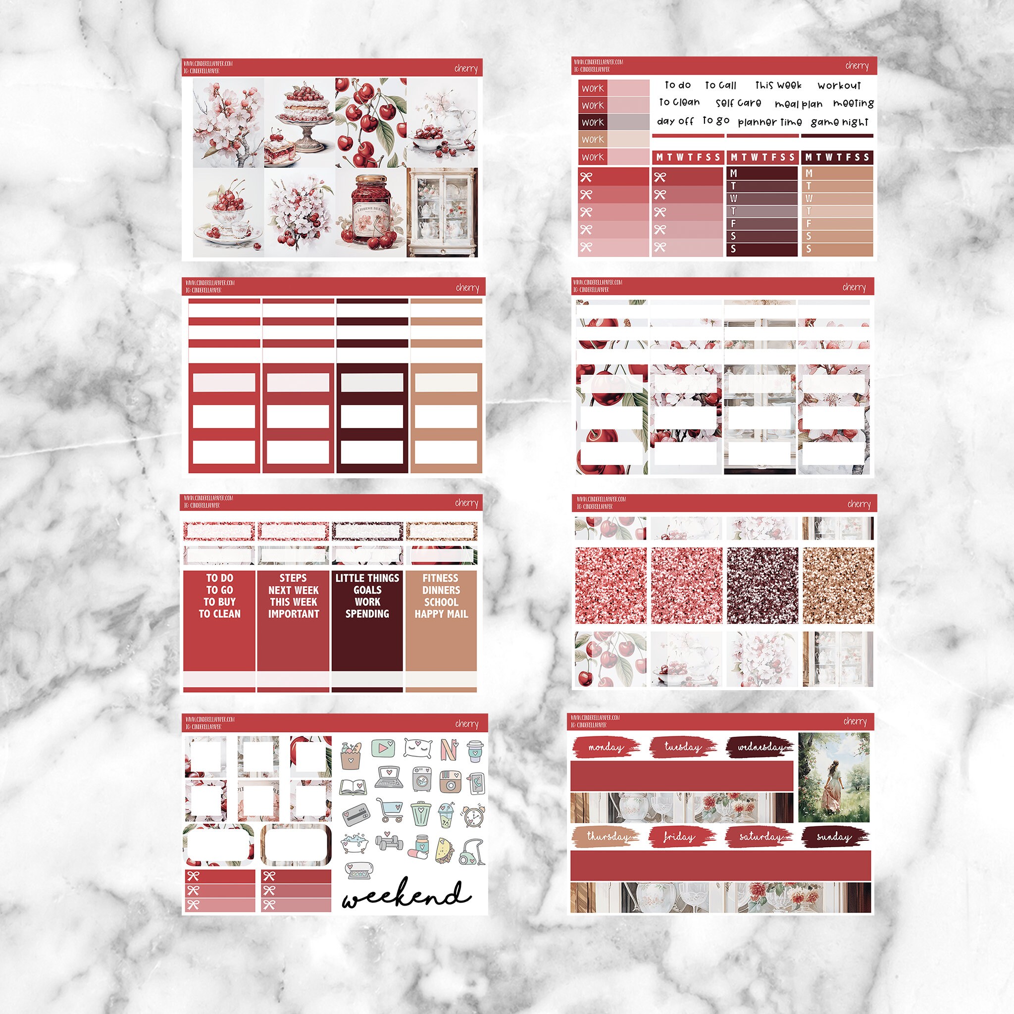 Cherry Printable Planner Stickers, Weekly Sticker Kit Erin Condren ...