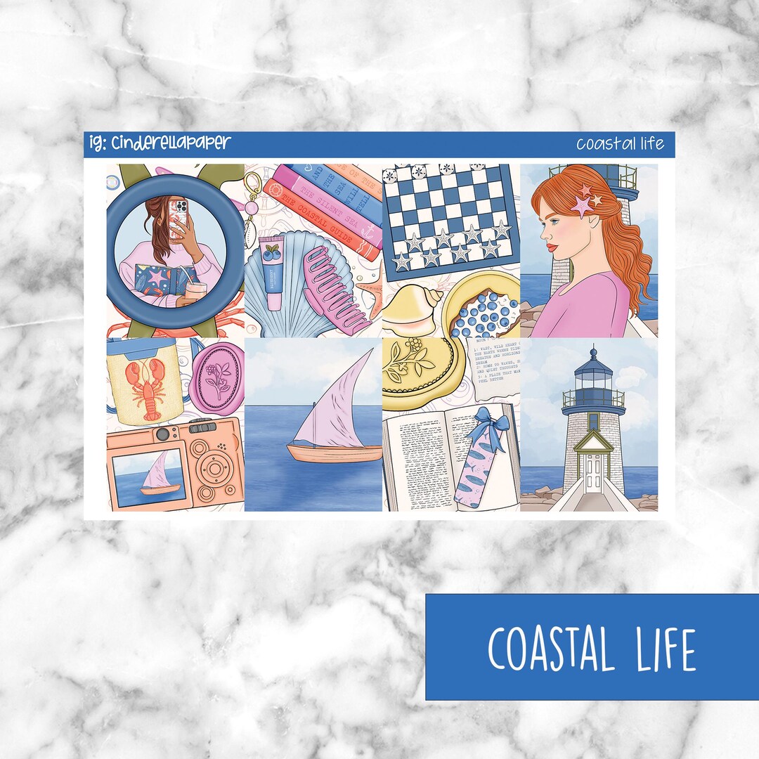 Coastal Life Printable Planner Stickers, Weekly Vertical Kit ...