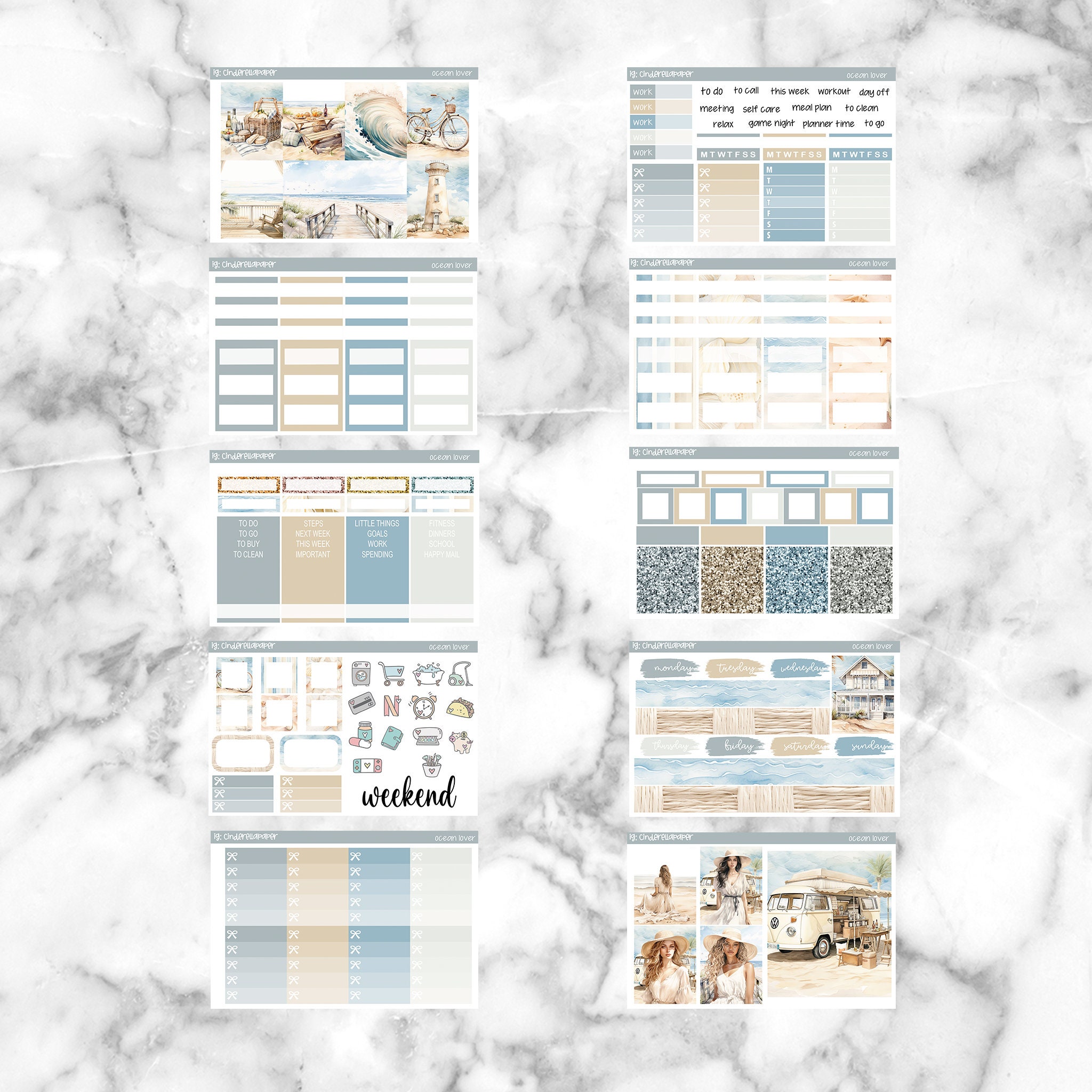 Ocean Lover Printable Planner Stickers, Weekly Sticker Kit Erin Condren ...
