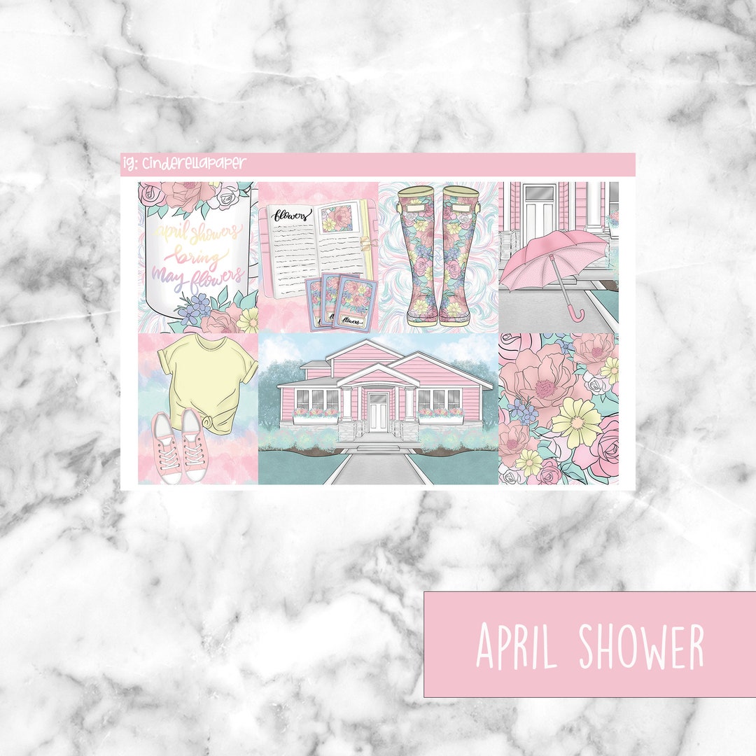 April Showers Planner Stickers, EC Vertical Kit, Flowers, Umbrella (PDF ...