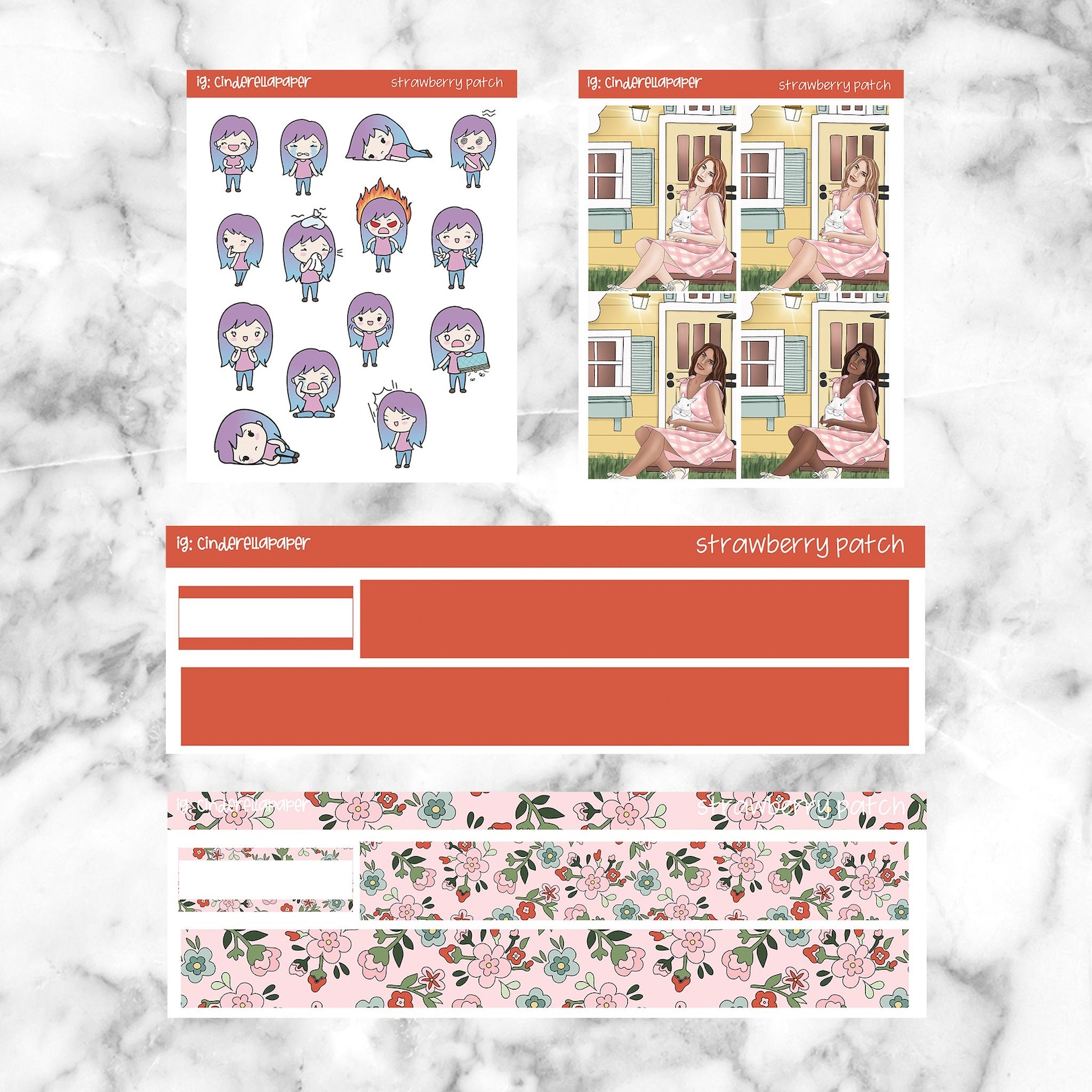 Strawberry Patch Planner Stickers, Weekly Kit, Vertical Layout (PNG ...
