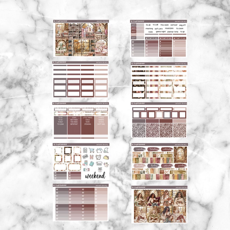 Autumn Library Printable Planner Stickers, Weekly Vertical Kit (JPG ...