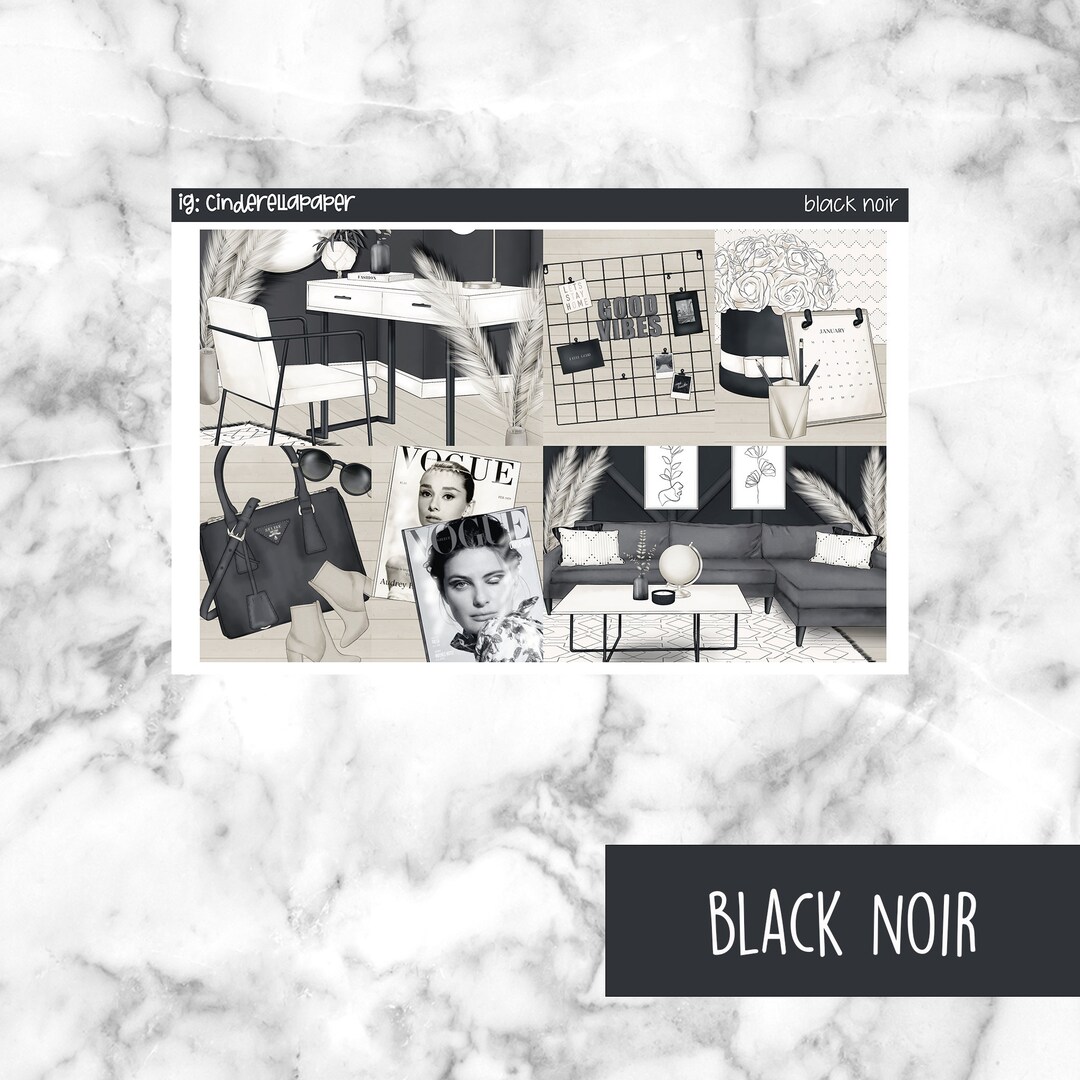 Black Noir Planner Stickers, Weekly Kit, Vertical Layout (printable) - Etsy