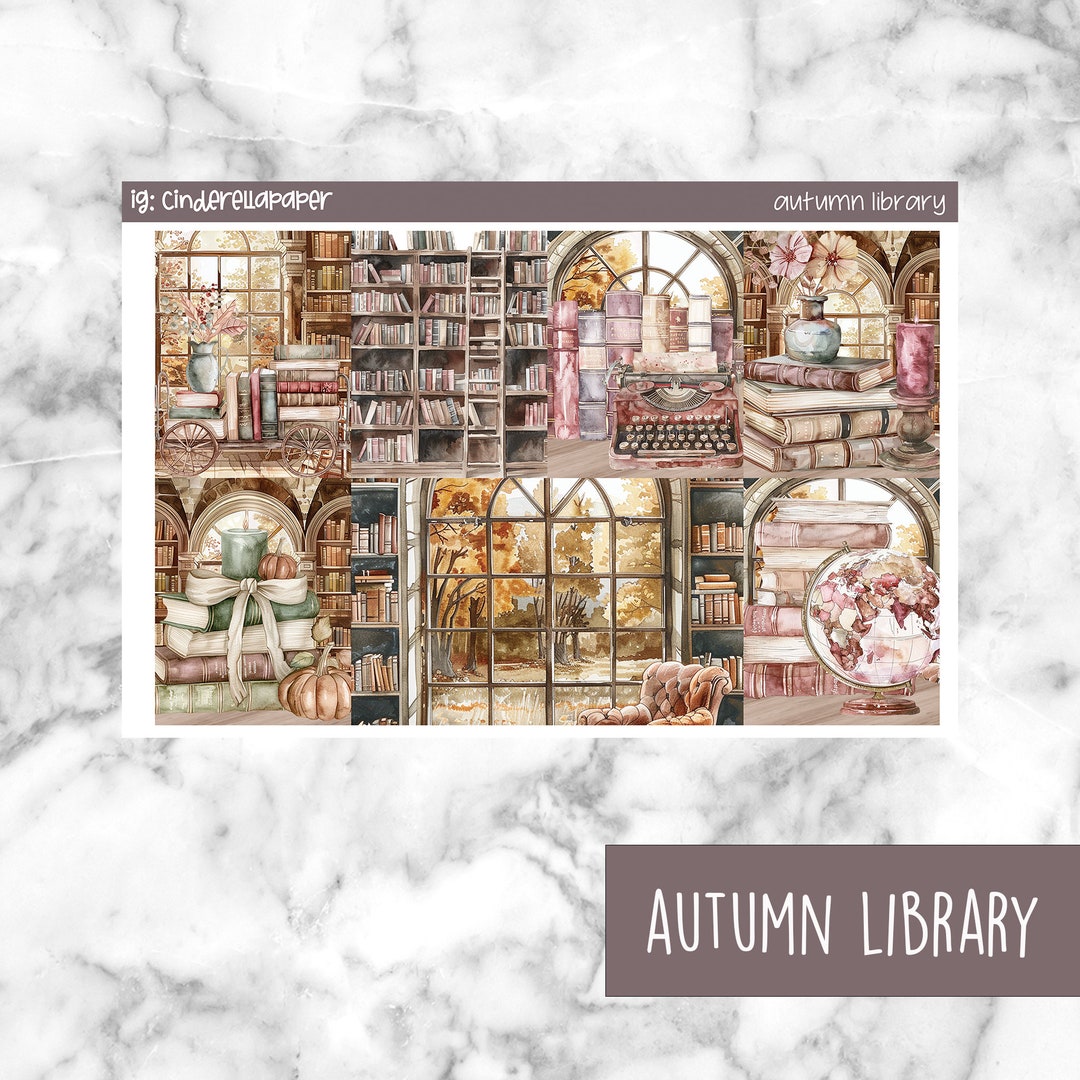 Autumn Library Printable Planner Stickers, Weekly Sticker Kit Erin ...