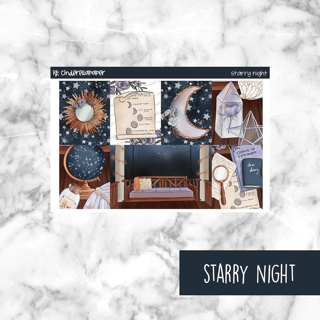 Starry Night Printable Planner Stickers, Weekly Sticker Kit Erin ...