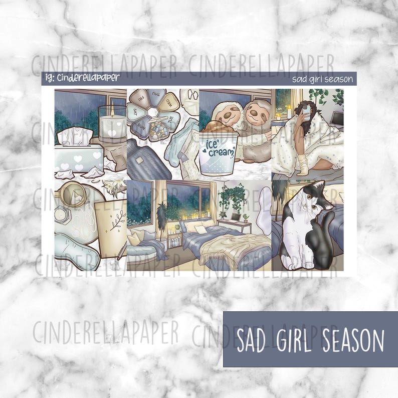 Sad Girl Season Printable Planner Stickers, Weekly Kit (silhouette Cut ...