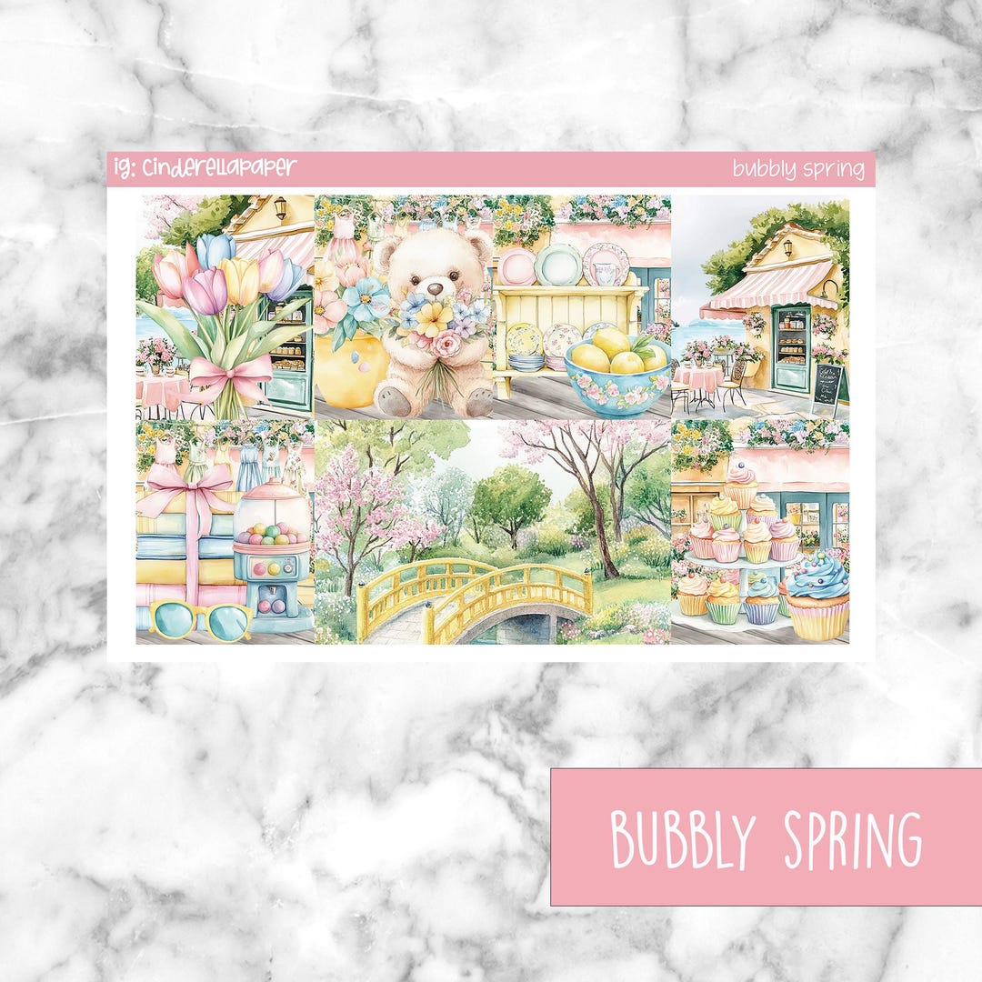 Bubbly Spring Printable Planner Stickers, Weekly Sticker Kit Erin ...