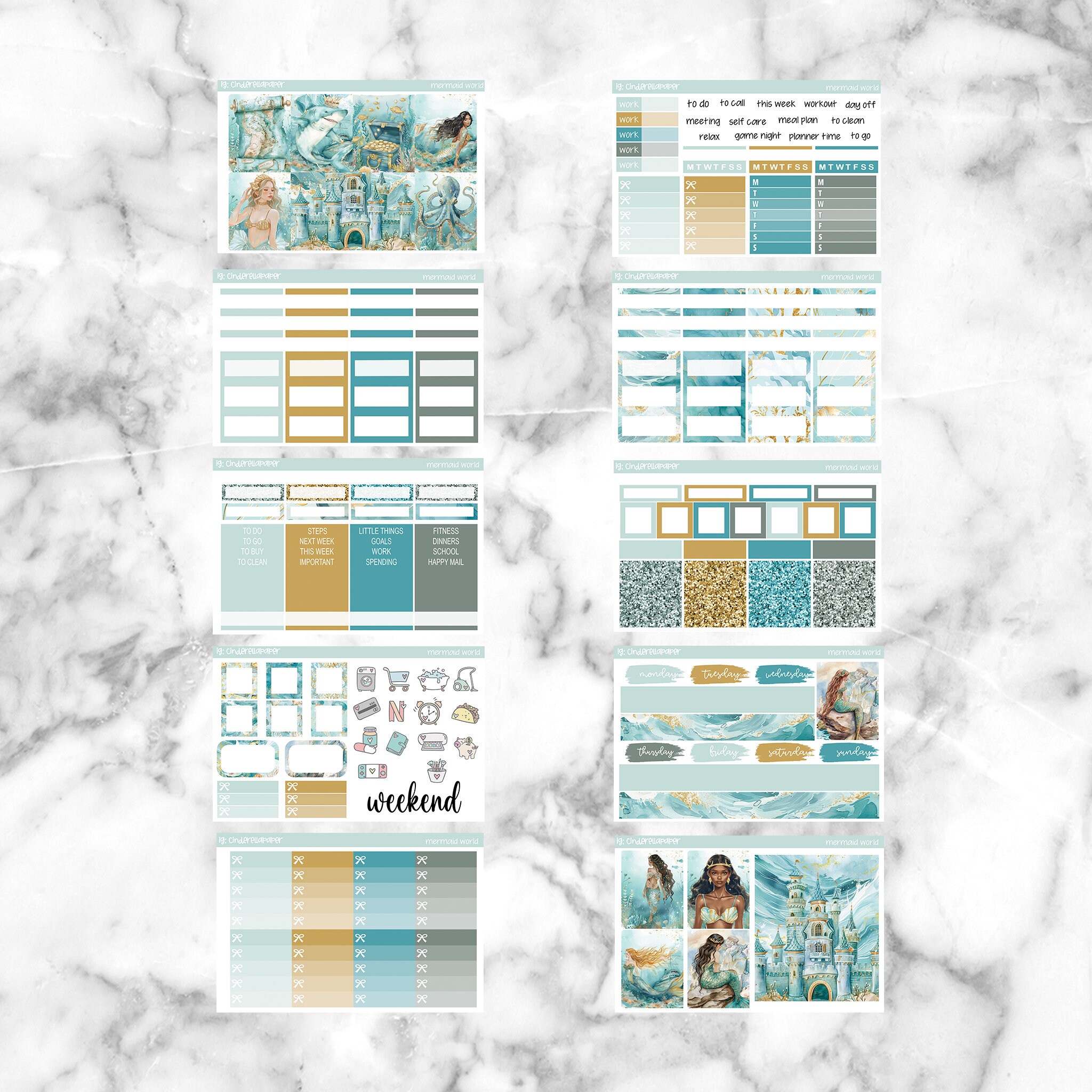 Mermaid World Planner Stickers, Weekly Kit (PDF, JPG, Silhouette) - Etsy
