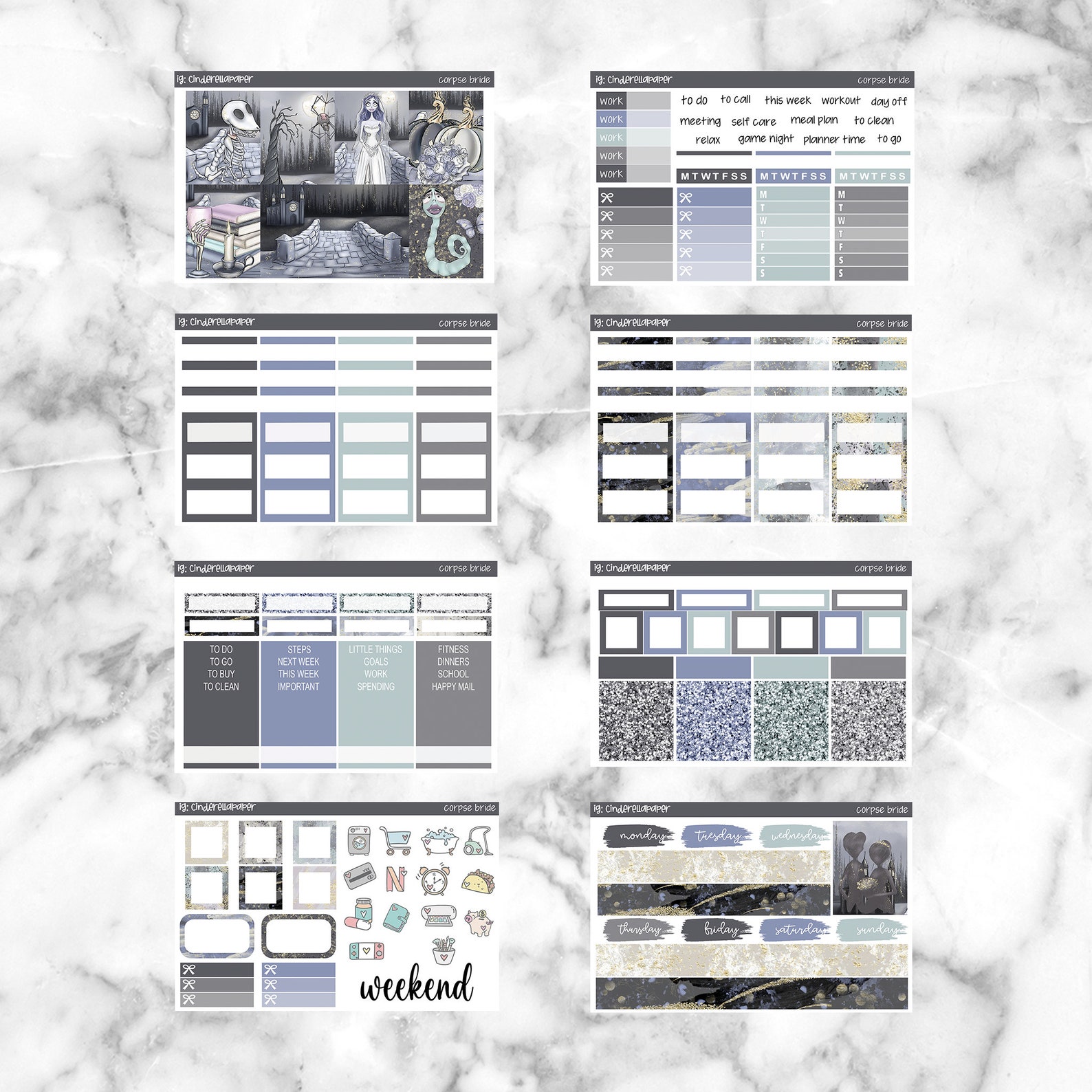 Corpse Bride Printable Planner Stickers, Weekly Sticker Kit Erin ...