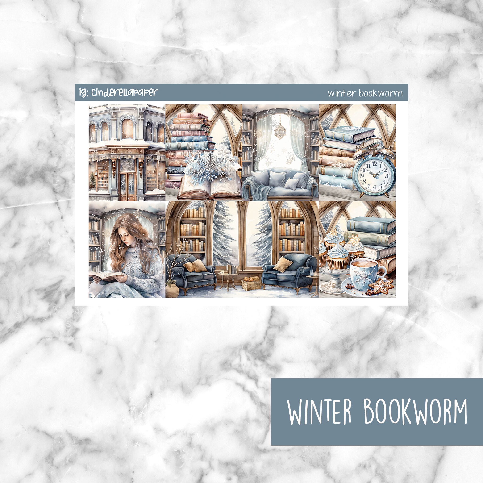 Winter Bookworm Printable Planner Stickers, Vertical Weekly Kit (PDF ...